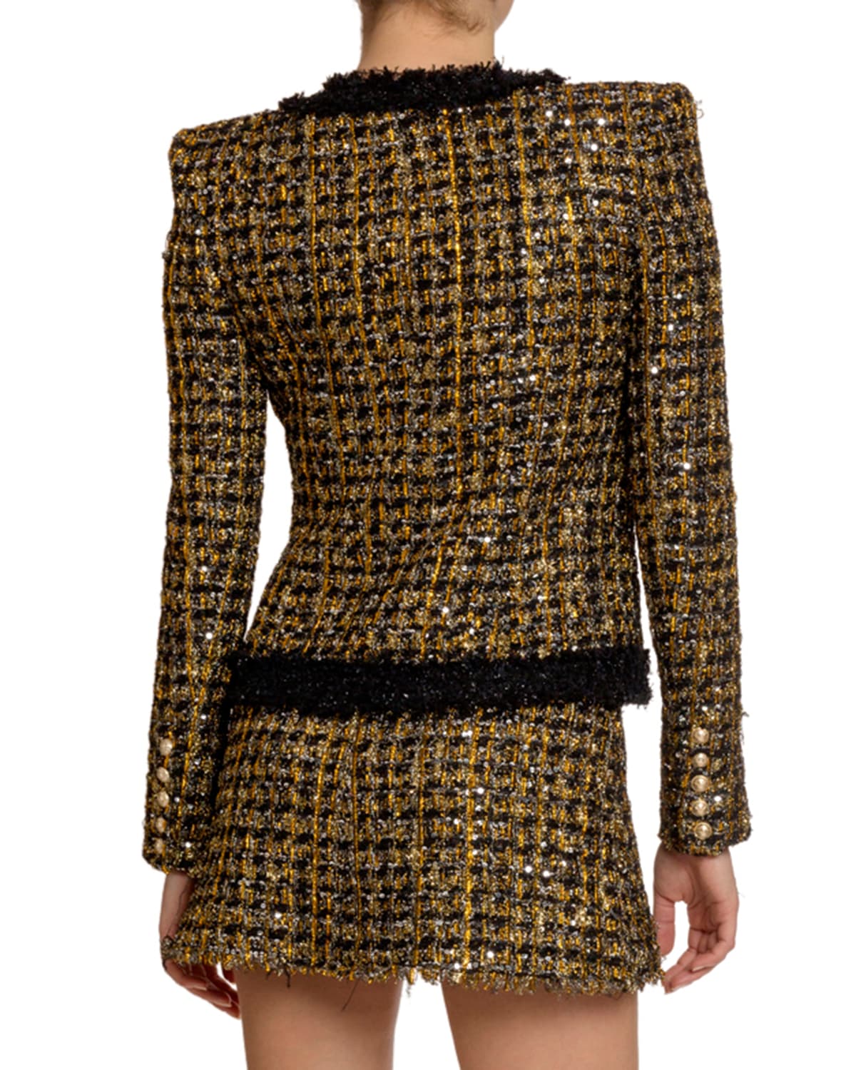 Balmain Metallic Tweed Open-Front Jacket