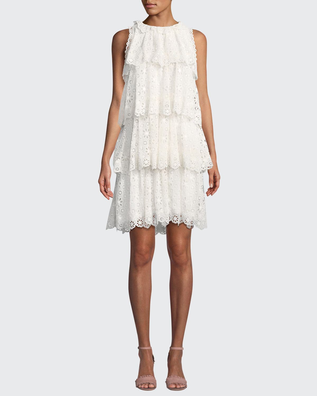 Rebecca Taylor Tiered Sleeveless Pinwheel Eyelet Dress