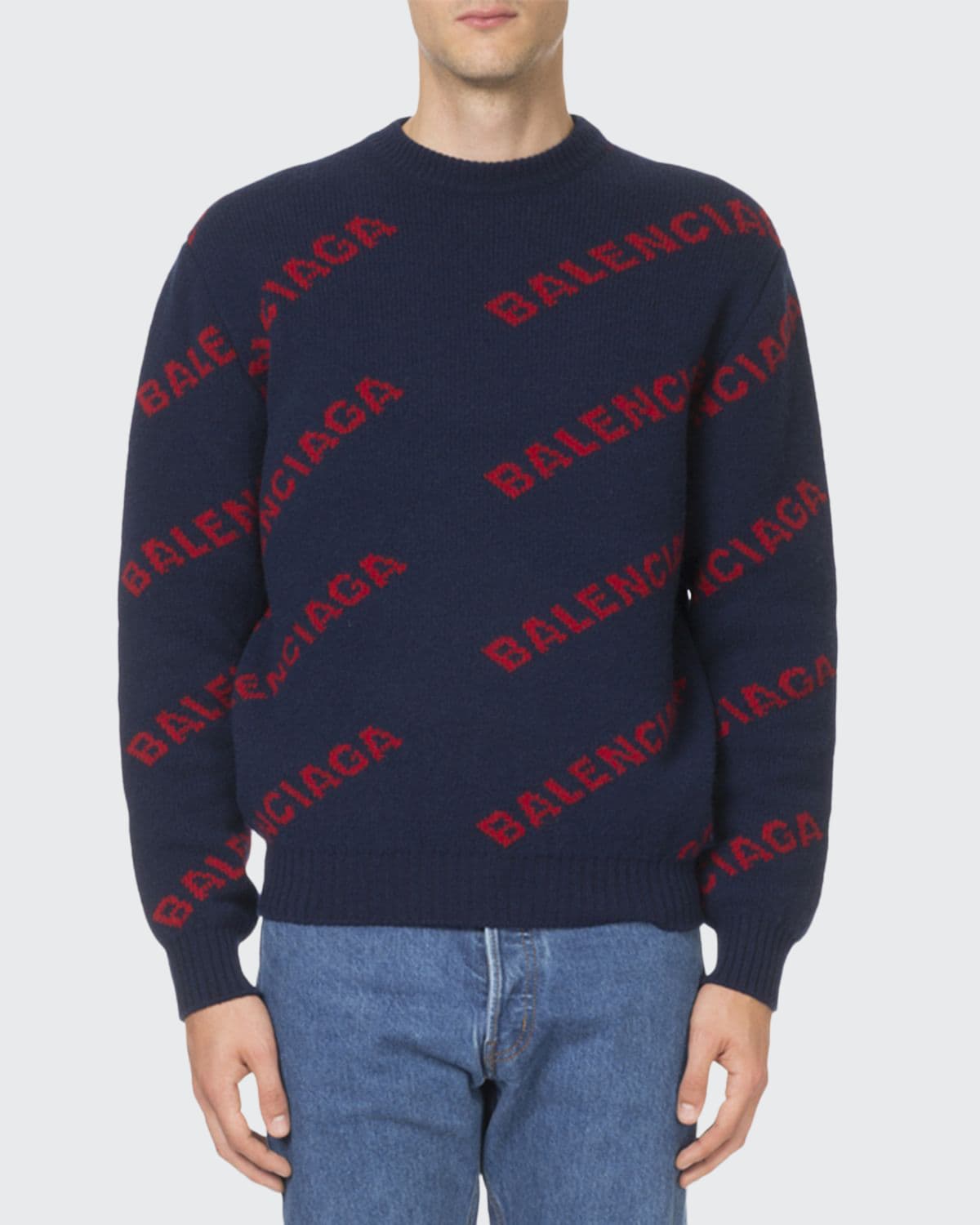 Balenciaga Men's Intarsia Logo Wool Sweater
