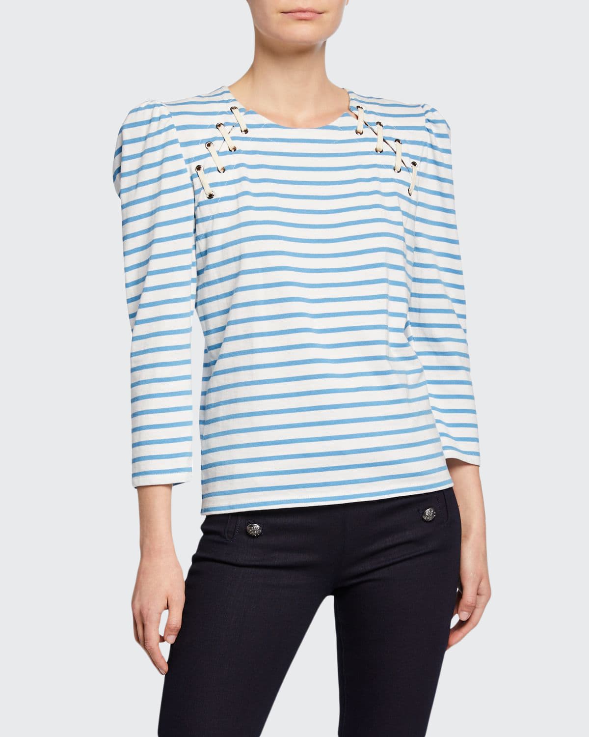 Veronica Beard Eli Striped 3/4-Sleeve Baseball Tee and Matching Items