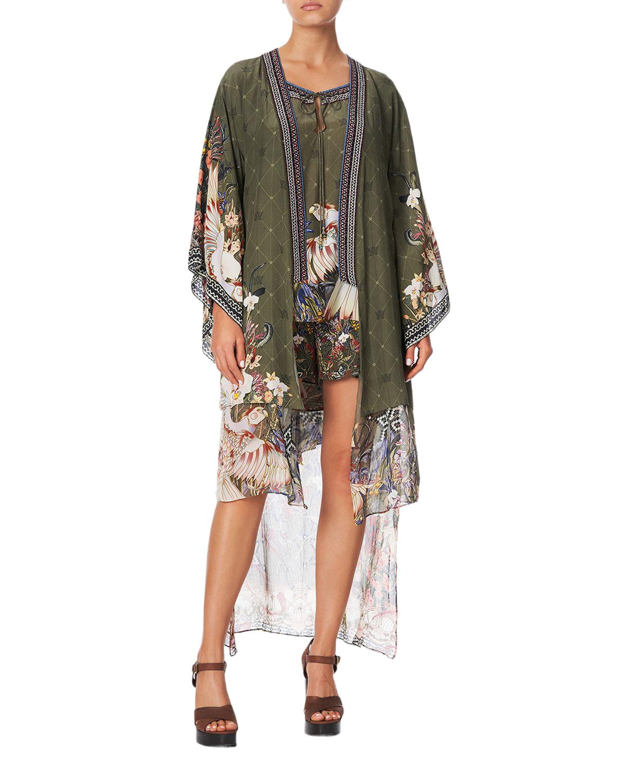Camilla Layered Silk Kimono with Long Underlay