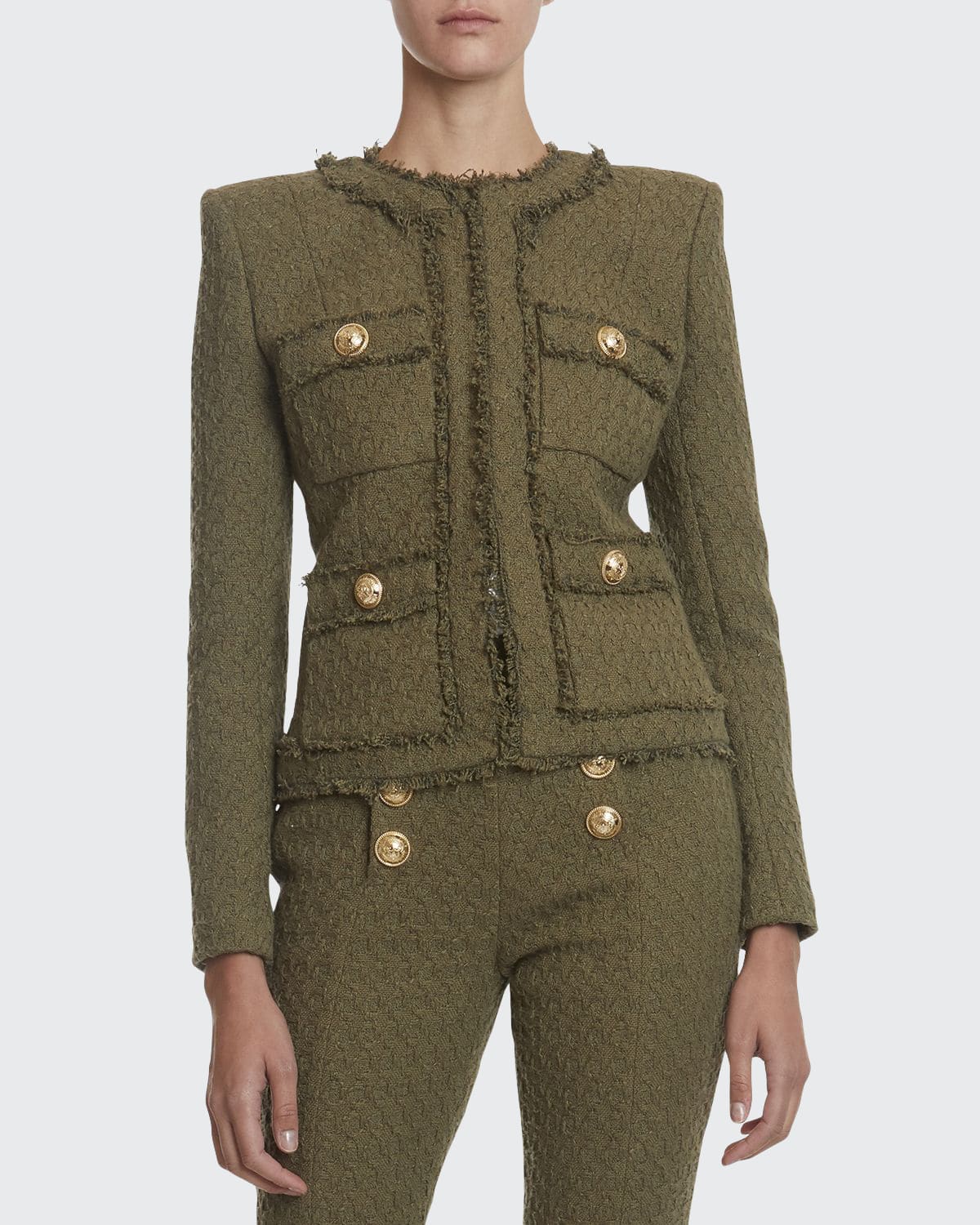 Balmain Collarless Tweed Jacket