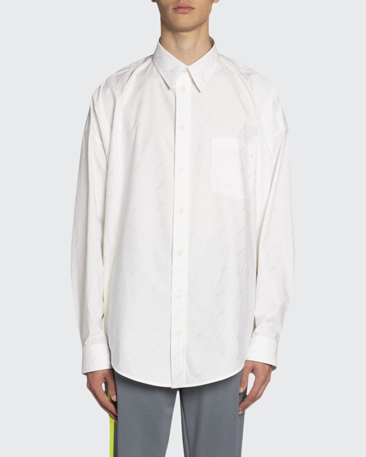 Balenciaga Men's Logo Poplin Cocoon Sport Shirt