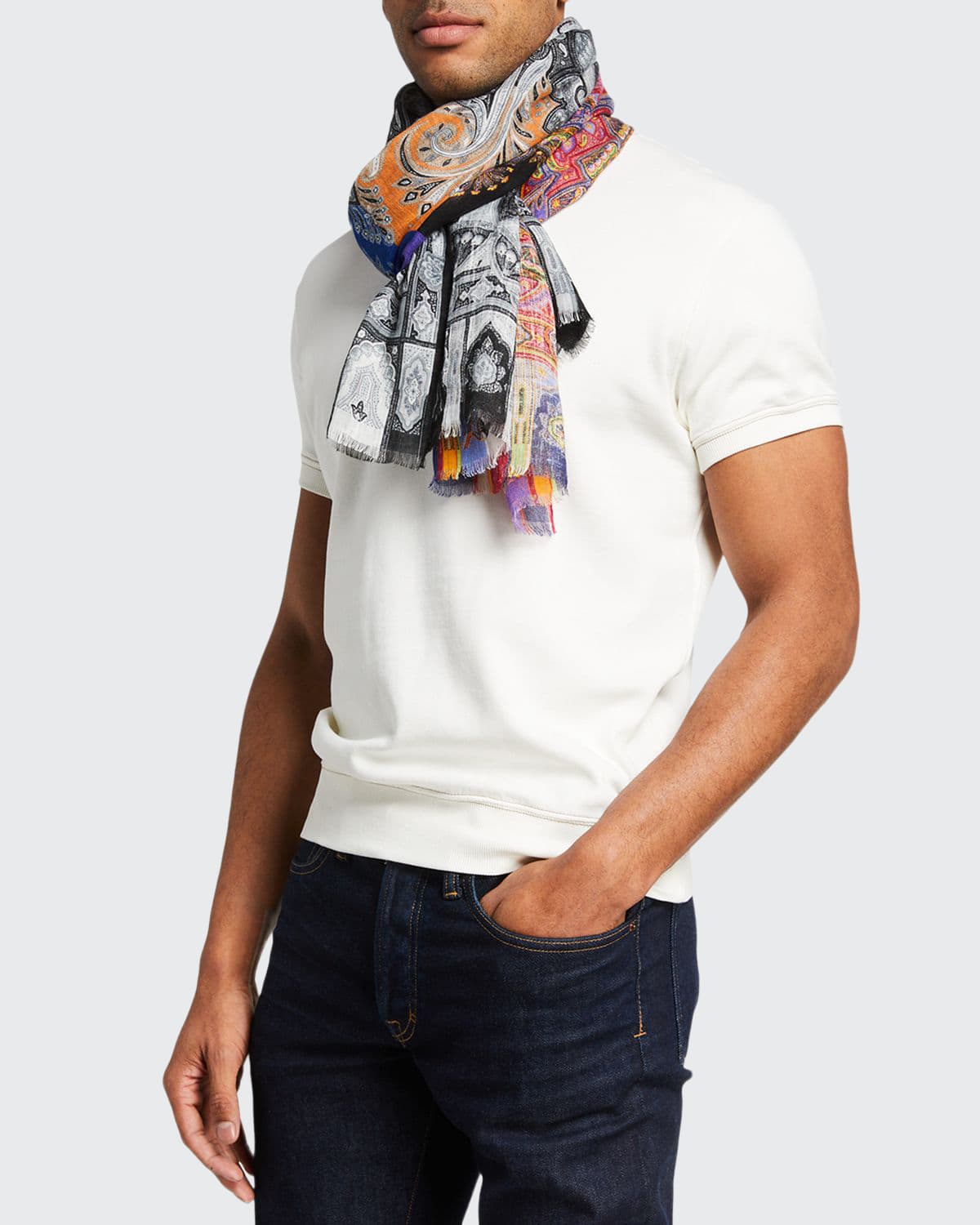 Etro Men's Multipattern Linen Scarf