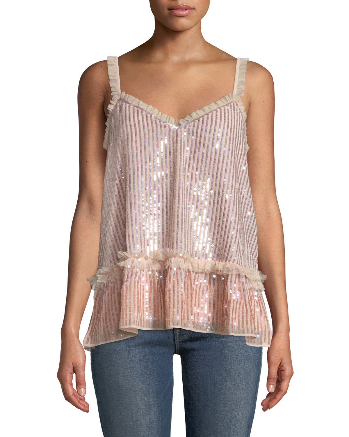 Needle & Thread Gloss Sequin Cami Top with Ruffle Trim