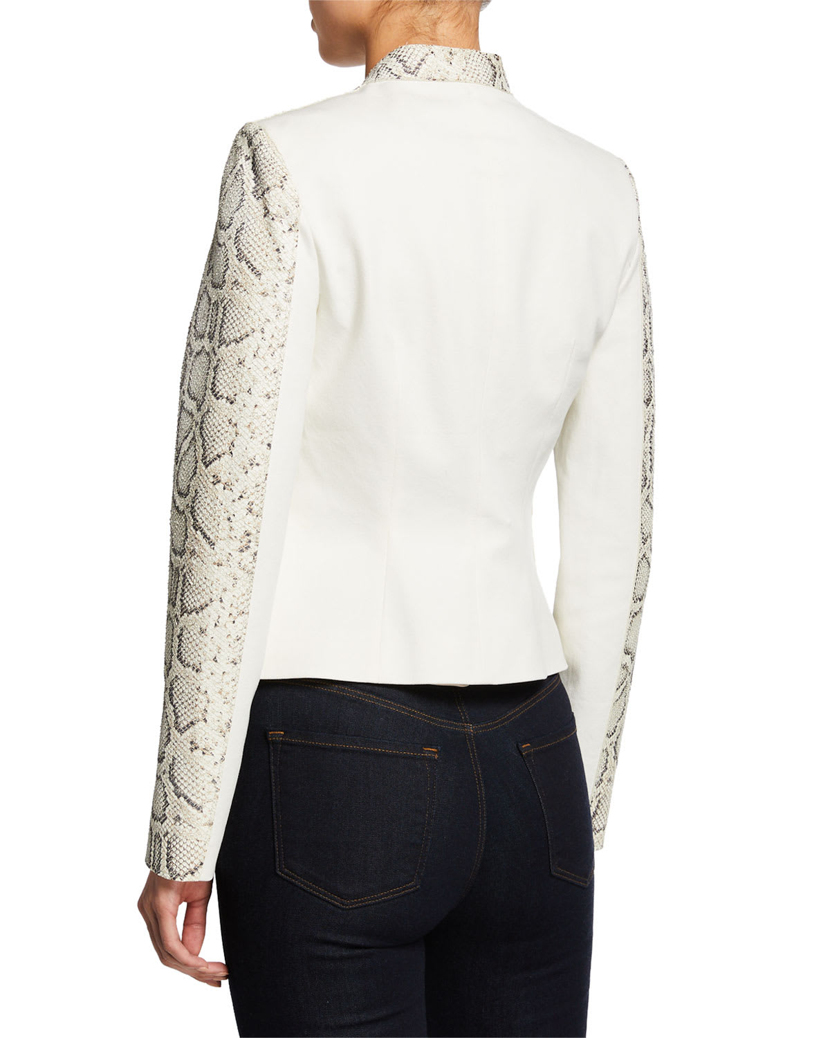 Elie Tahari Gwen Zip-Front Snake-Print Lambskin Leather Jacket