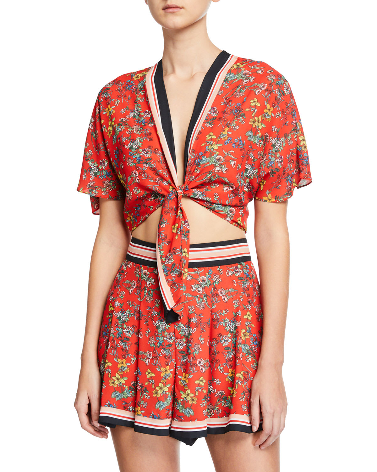 Alice + Olivia Lydia Tie-Front Crop Top