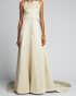 Brandon Maxwell Wool-Silk Gazaar Collared Button-Front Gown
