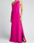 Halston One-Shoulder Crepe Gown w/ Drape Overlay