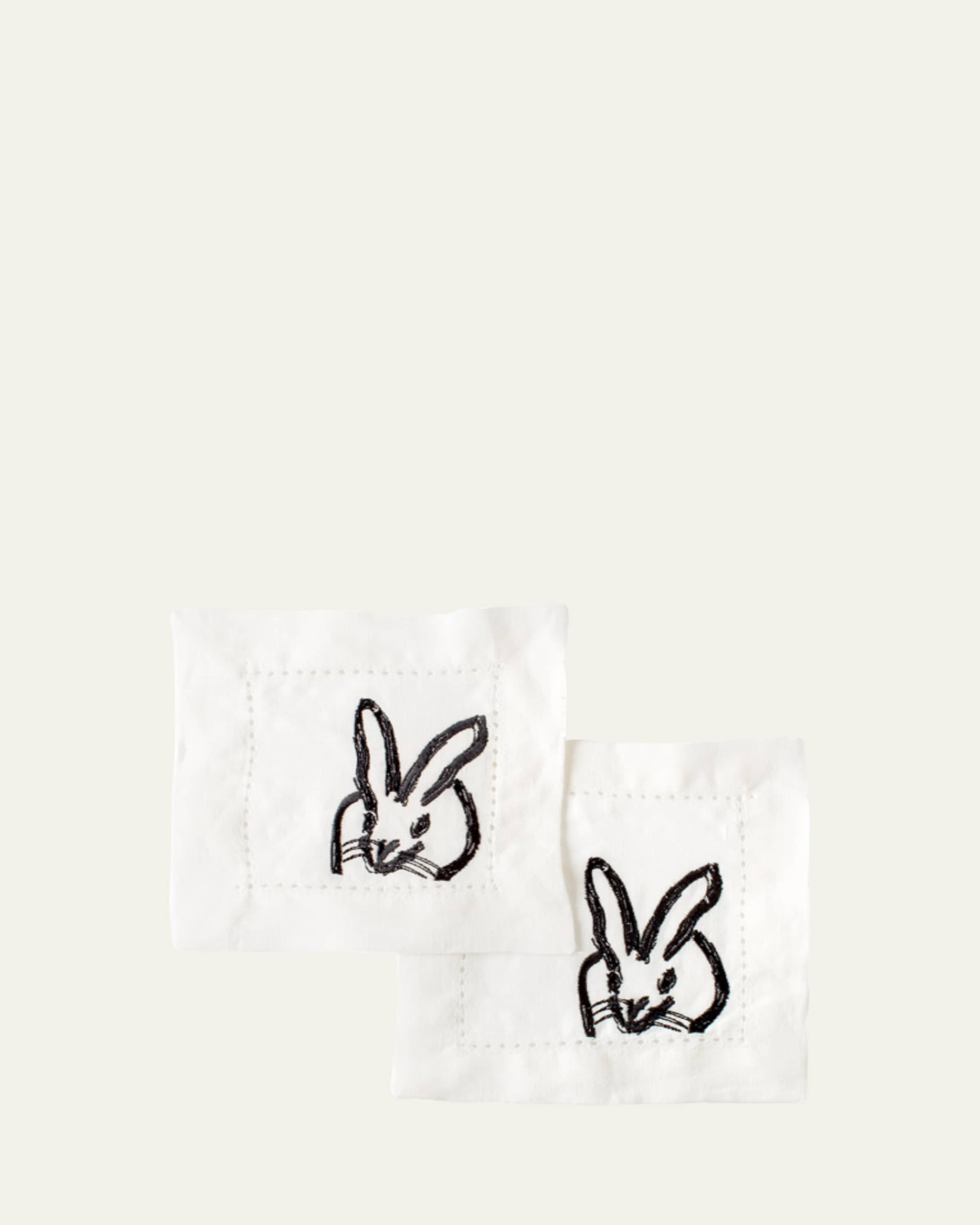 Hunt Slonem Framed Bunny Embroidered Linen Cocktail Napkins, Set of 6 ...