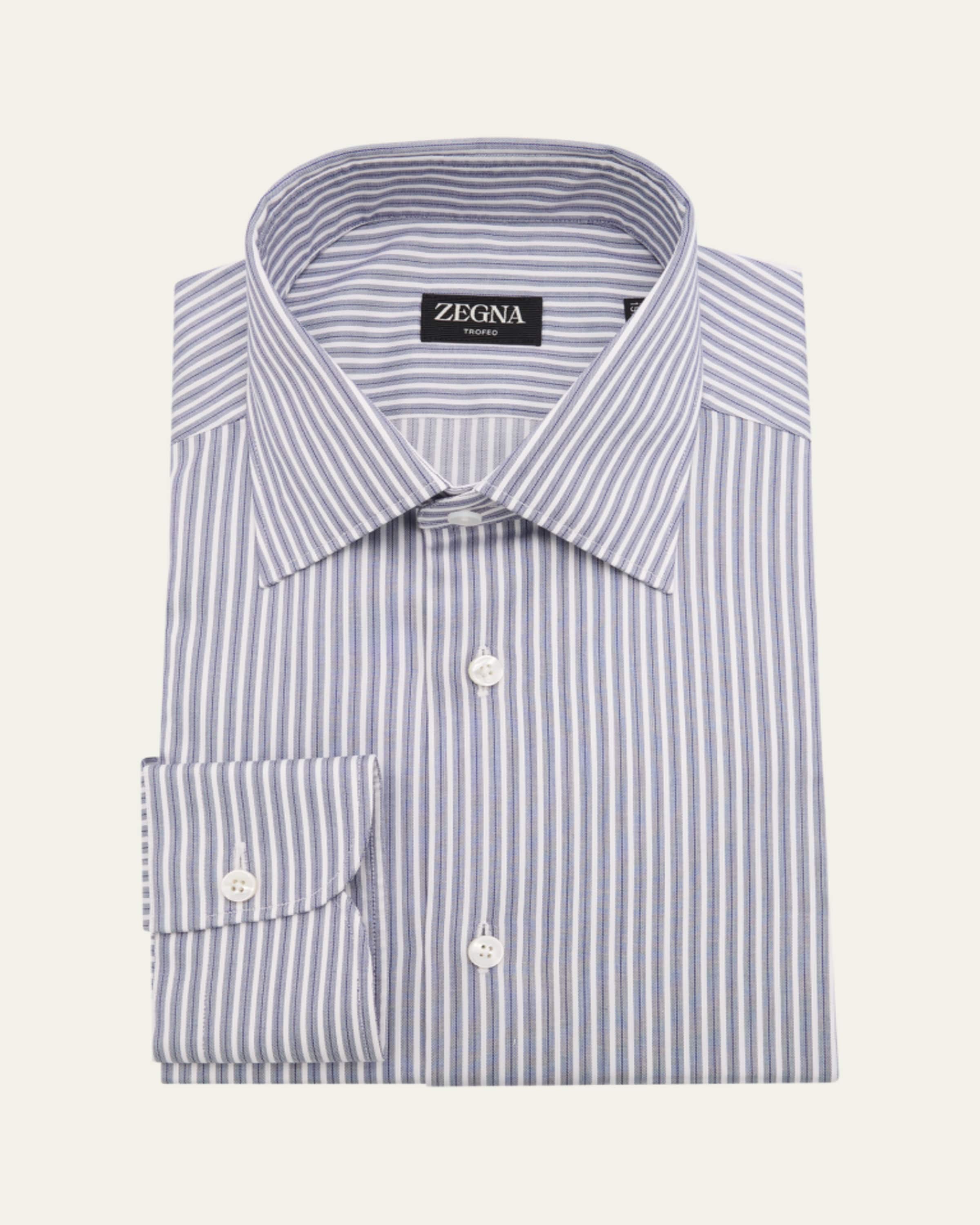 ZEGNA Men's Trofeo Comfort Cotton Stripe Point Collar Dress Shirt ...