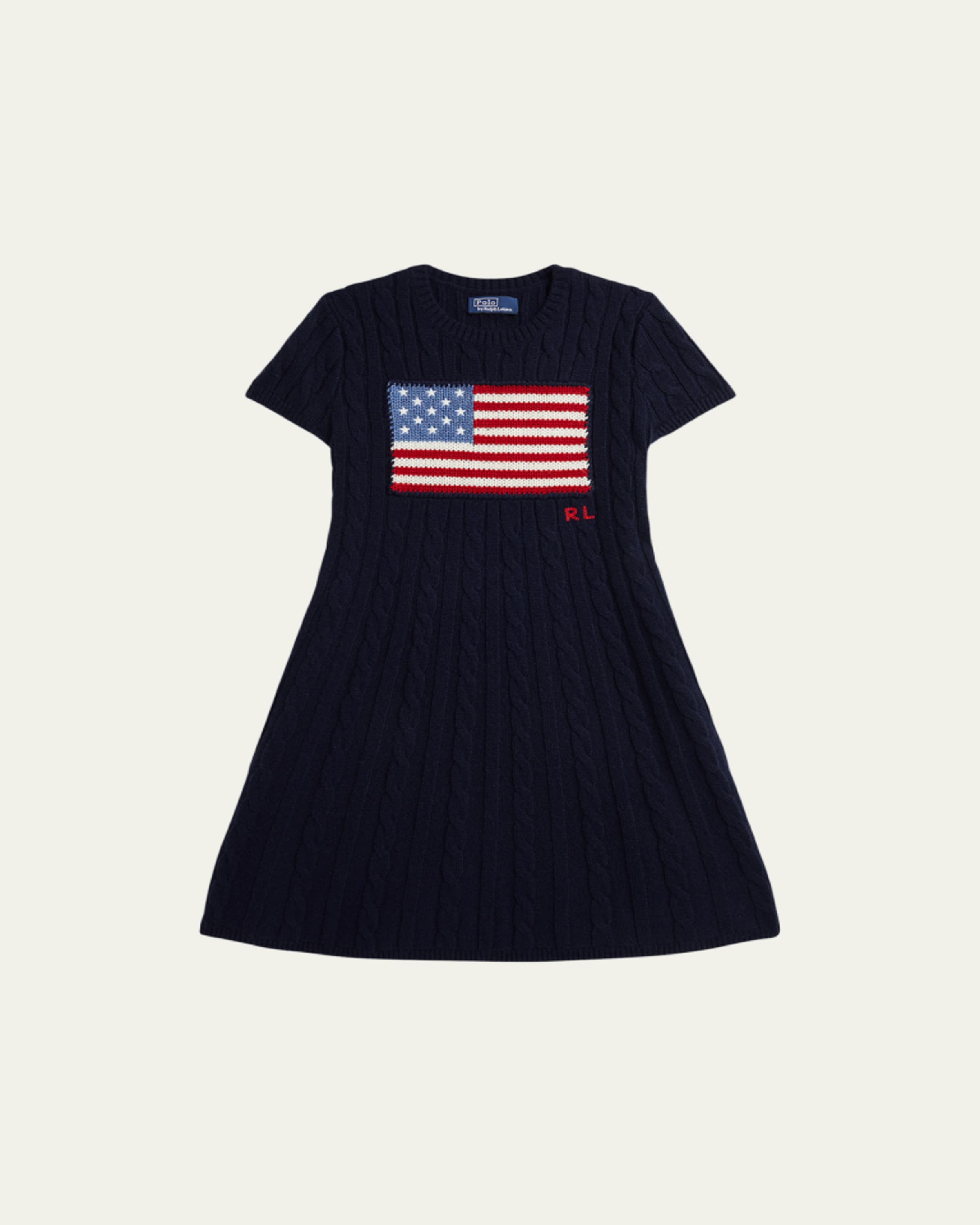 Polo Ralph Lauren Girl's American Flag Cashmere Cable Knit Dress, Size ...