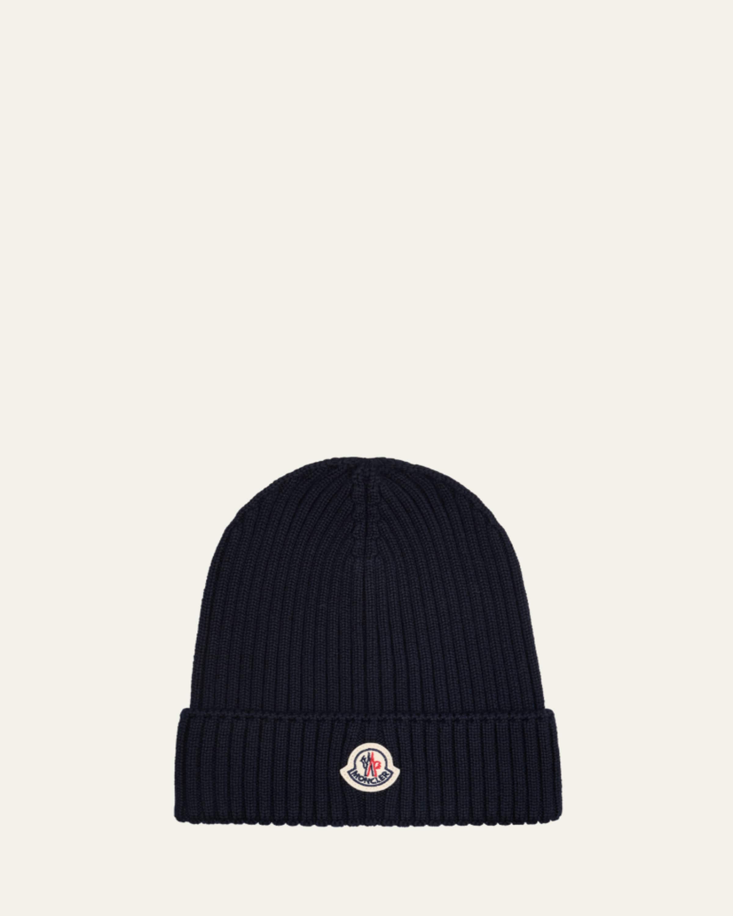 Moncler Girl's Ribbed Logo-Patch Wool Beanie - Bergdorf Goodman