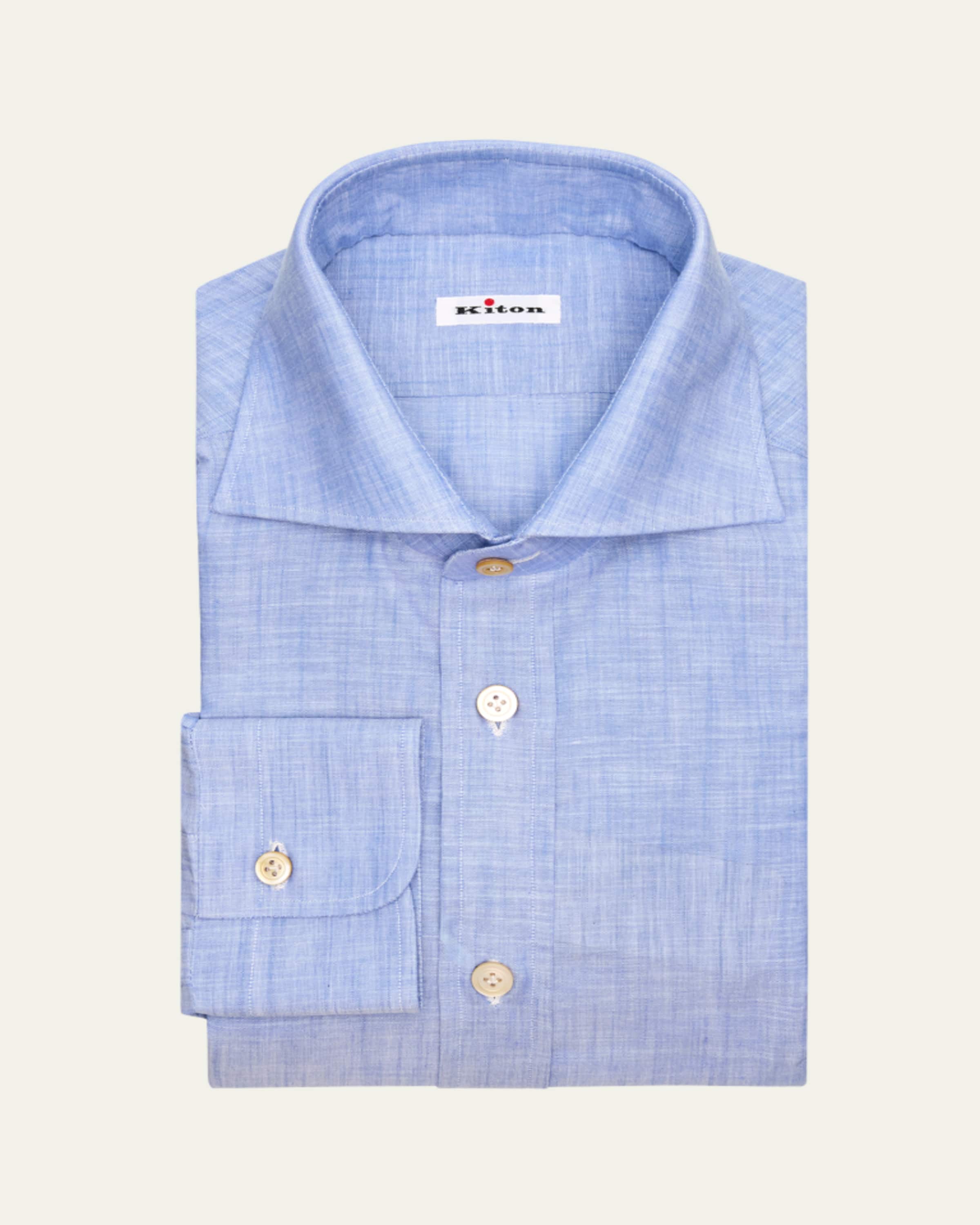 Kiton Men's Cotton Voile Spread Collar Dress Shirt - Bergdorf Goodman