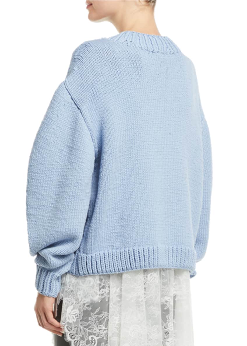 Oscar de la Renta Grape-Garland Crewneck Wool-Cashmere Hand-Knit ...