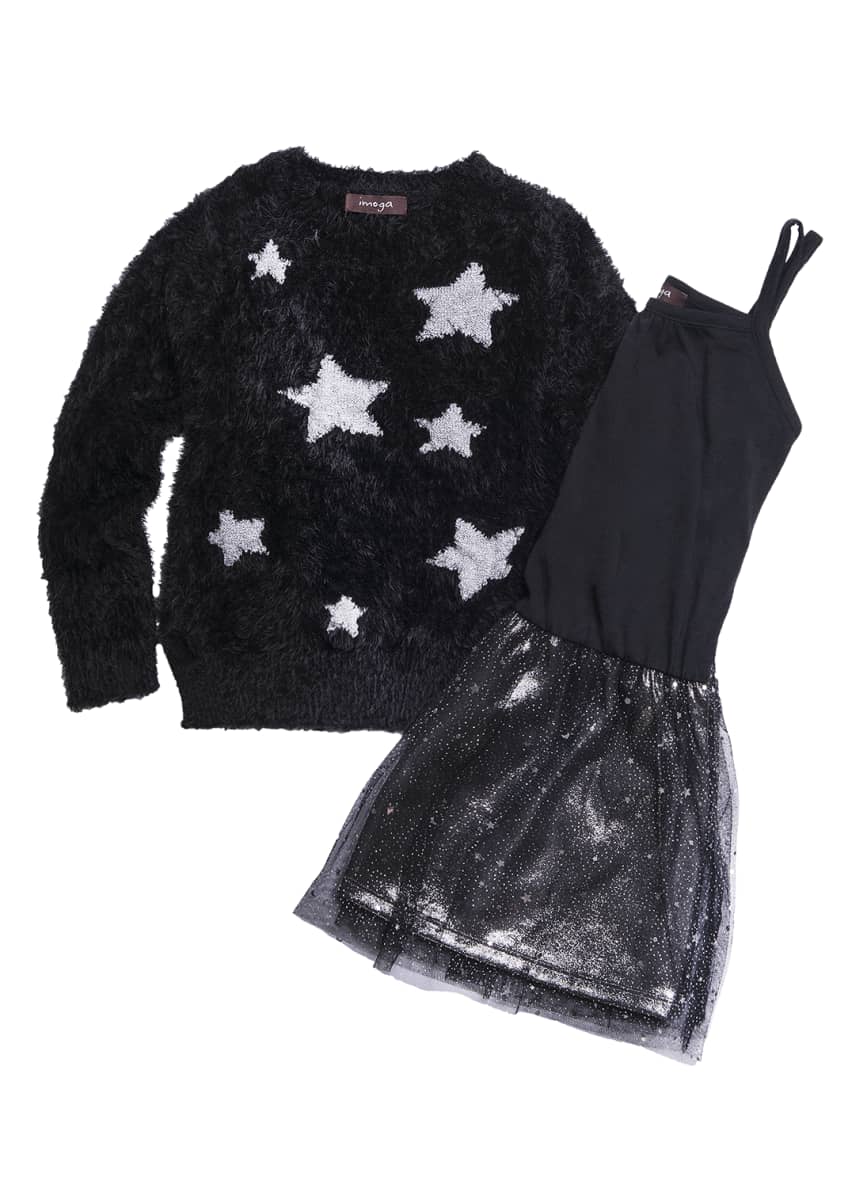 Imoga Sleeveless Chiffon Dress w/ Yarn Star Intarsia Sweater, Size 4-6 ...