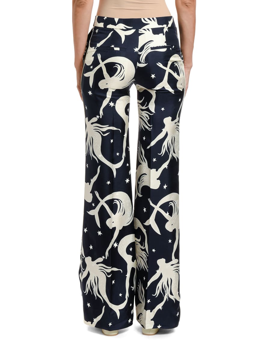 Valentino Garavani Mermaid Print Silk Tie-Neck Button-Front Top and ...
