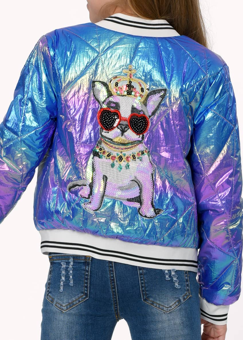 Hannah Banana French Bulldog Metallic Baseball Jacket, Size 7-14 and ...