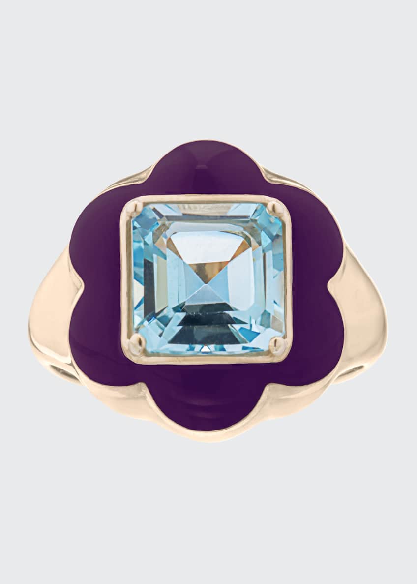Bea Bongiasca Floral Disco Signet Ring with Purple Enamel and Blue ...