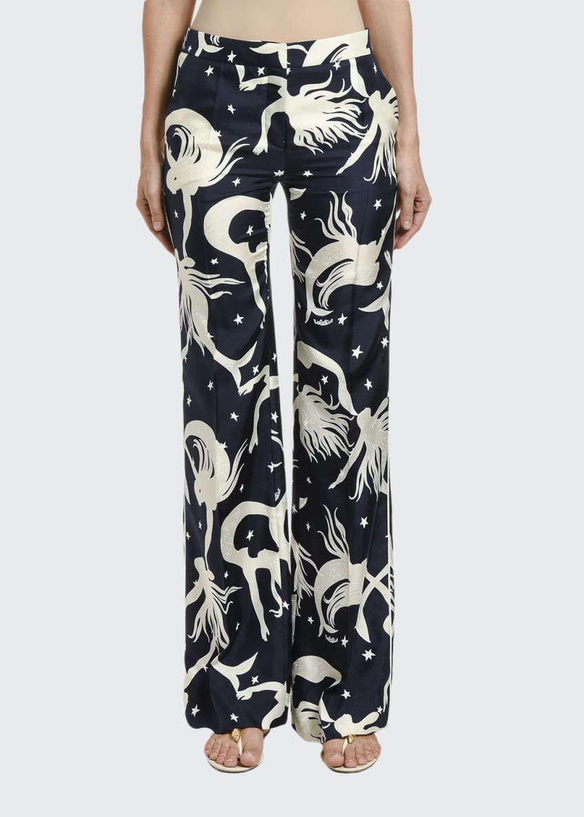 Valentino Garavani Mermaid Print Silk Tie-Neck Button-Front Top and ...