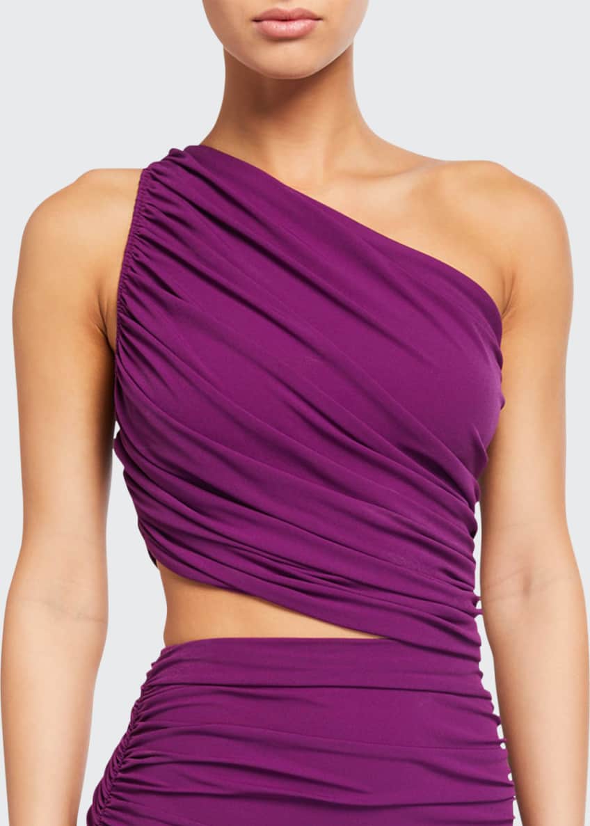 Norma Kamali Diana Shirred One-Shoulder Bikini Swim Top and Matching ...