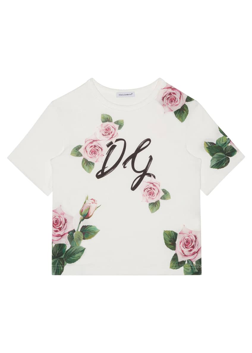 Dolce&Gabbana Girl's Scattered Rose DG Graphic Tee, Size 4-6 and ...