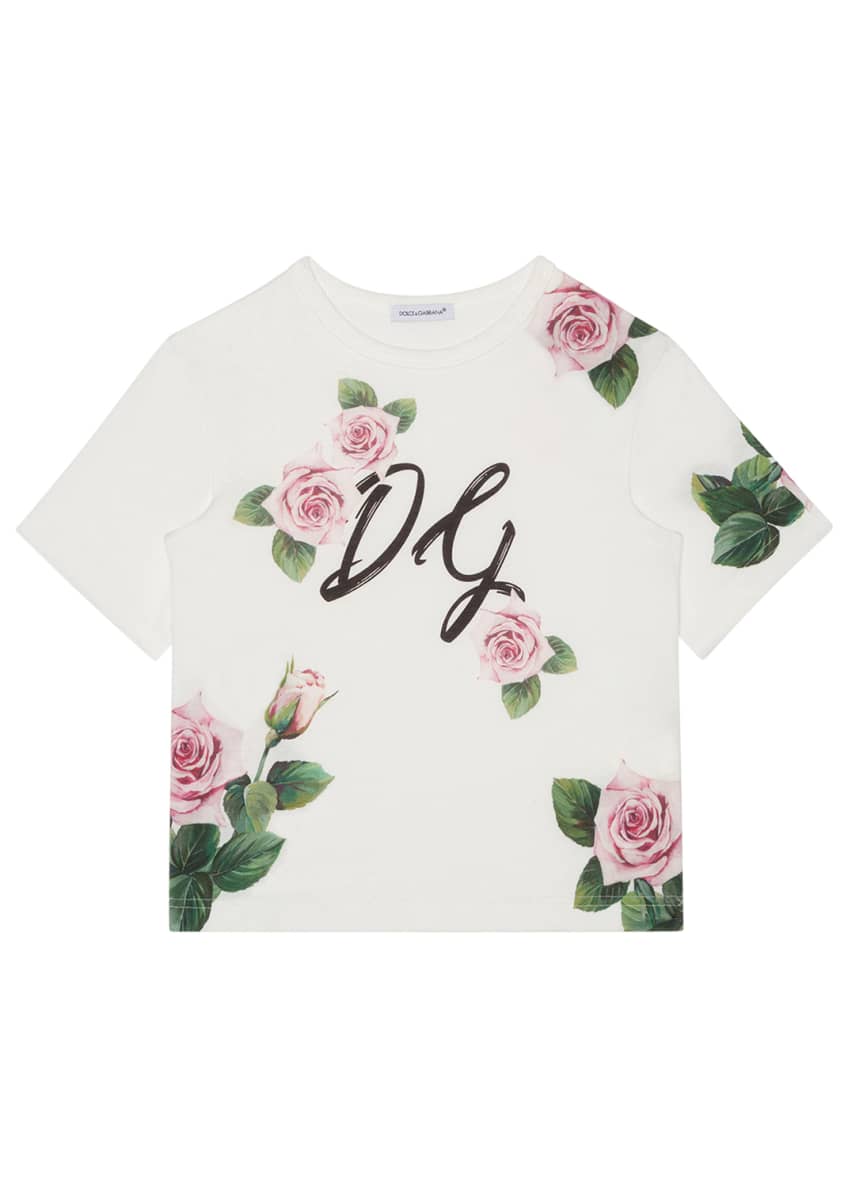 Dolce&Gabbana Girl's Scattered Rose DG Graphic Tee, Size 4-6 and ...