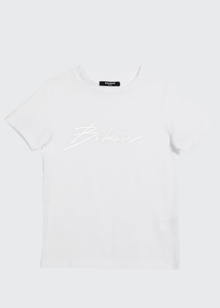 Balmain Girl's Script Logo Short-Sleeve Shirt, Size 12-16 and Matching ...