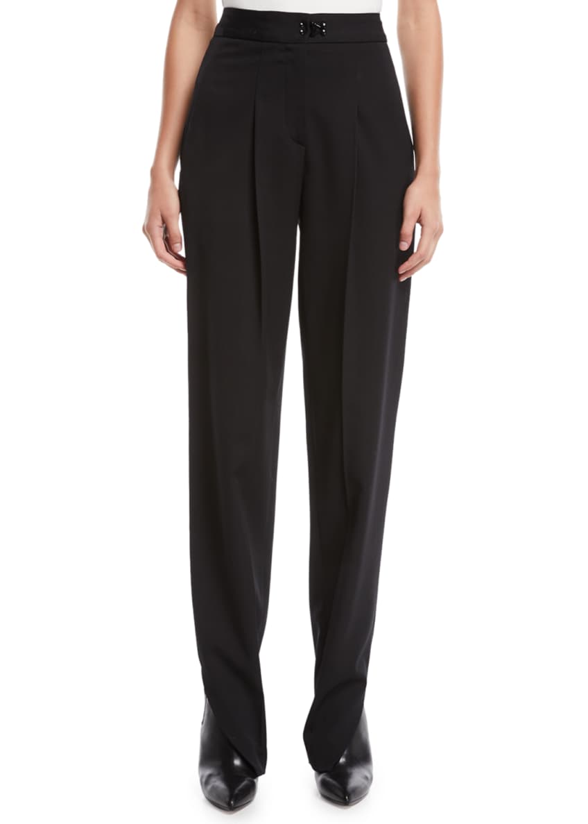 Olivier Theyskens Long-Sleeve Button-Front Lace Blouse w/ Satin Trim ...