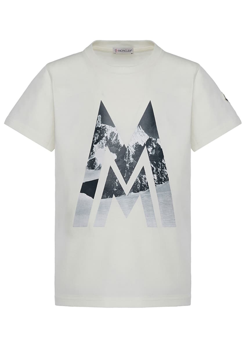 Moncler Short-Sleeve Knit Mountains & Logo Graphic T-Shirt, Size 4-6 ...