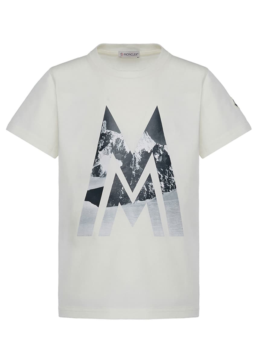 Moncler Short-Sleeve Knit Mountains & Logo Graphic T-Shirt, Size 4-6 ...