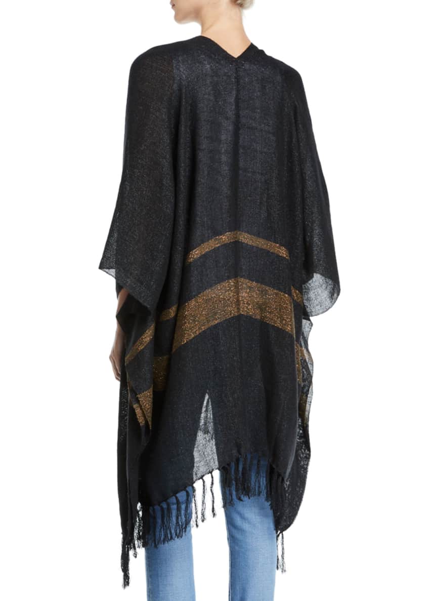Brunello Cucinelli Open-Front Linen-Metallic Poncho with Stripe and ...
