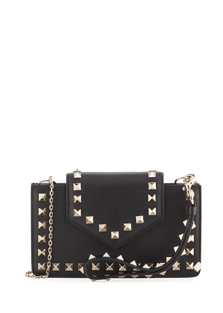 Valentino Garavani Rockstud Leather Flap Phone Case with Chain ...