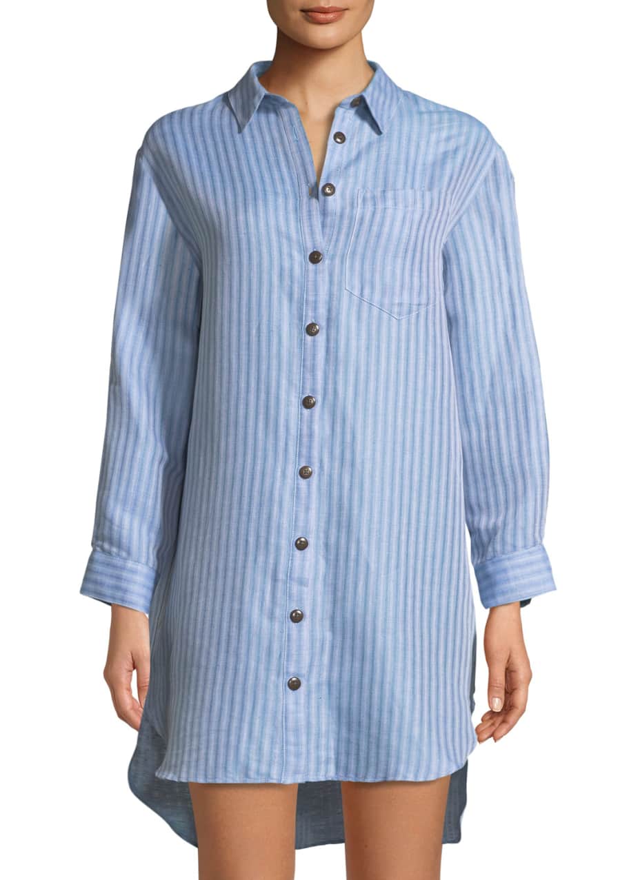 Mara Hoffman Bennett Button-Front Striped Coverup Shirt - Bergdorf Goodman