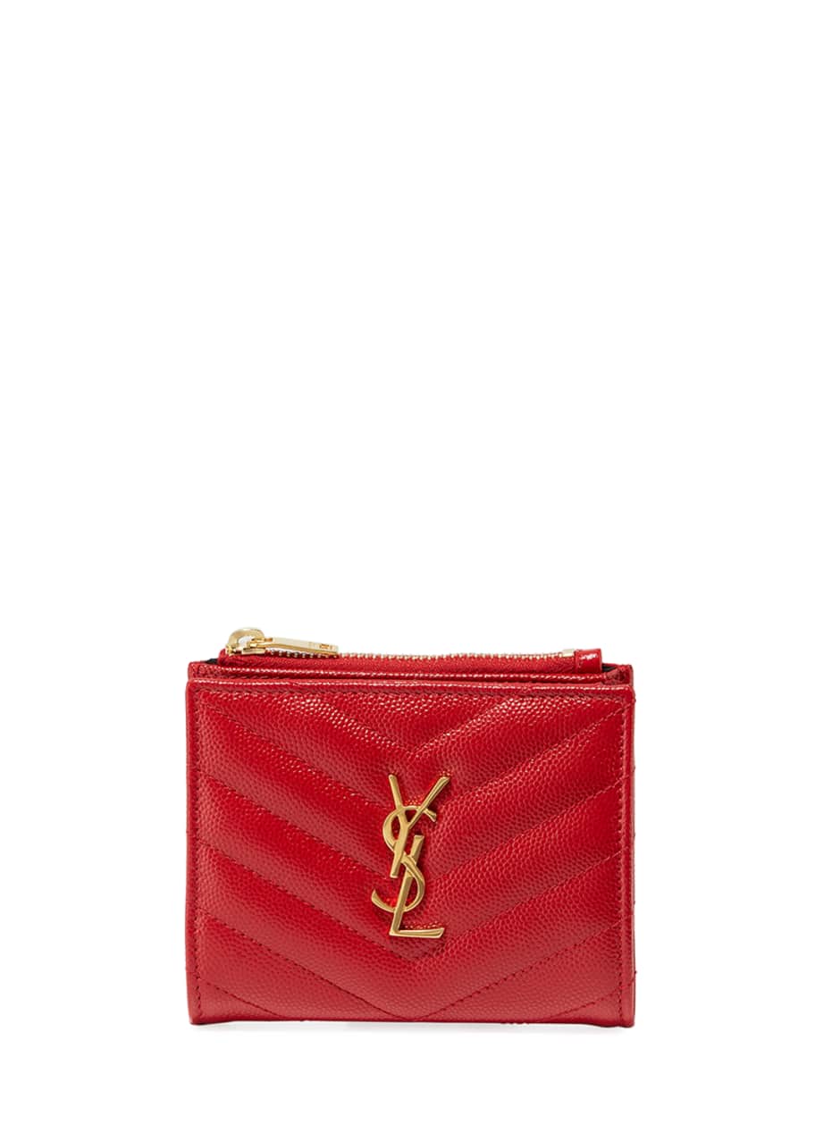 Saint Laurent Monogram YSL Quilted Grain Leather Zip Card Case ...