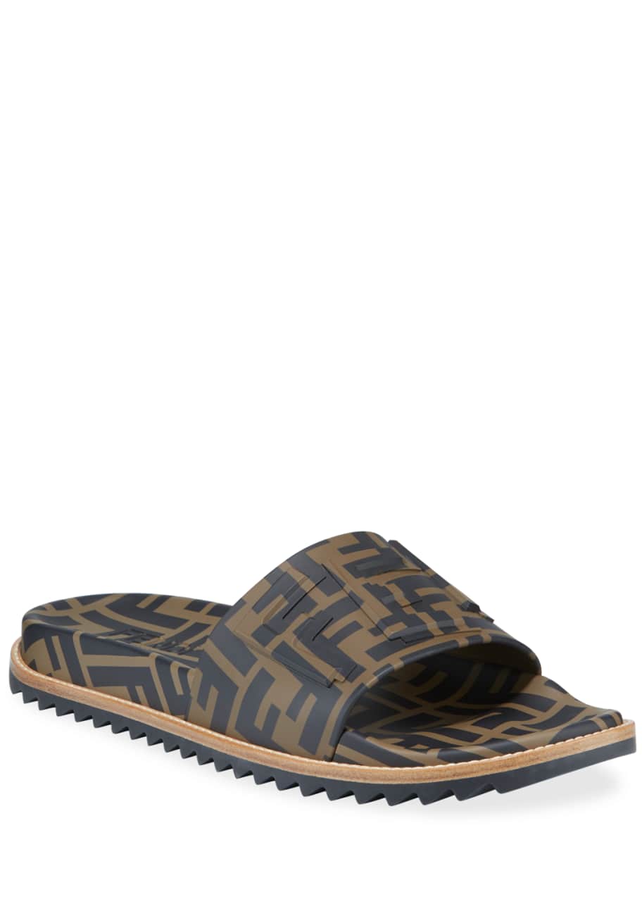 Fendi Men's Rubber Pool Slide Sandals w/ Raised Logo Detail - Bergdorf ...
