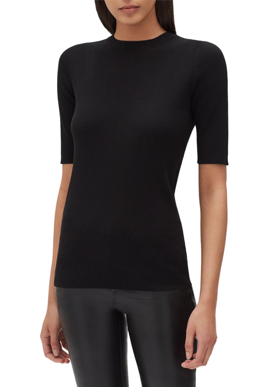 Lafayette 148 New York Fine Gauge Merino Skinny Rib Short-Sleeve ...