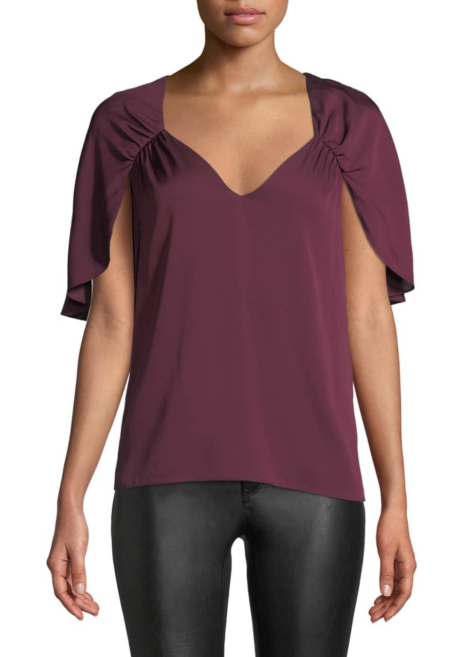 Milly Romy V-Neck Cape-Back Stretch-Silk Top - Bergdorf Goodman