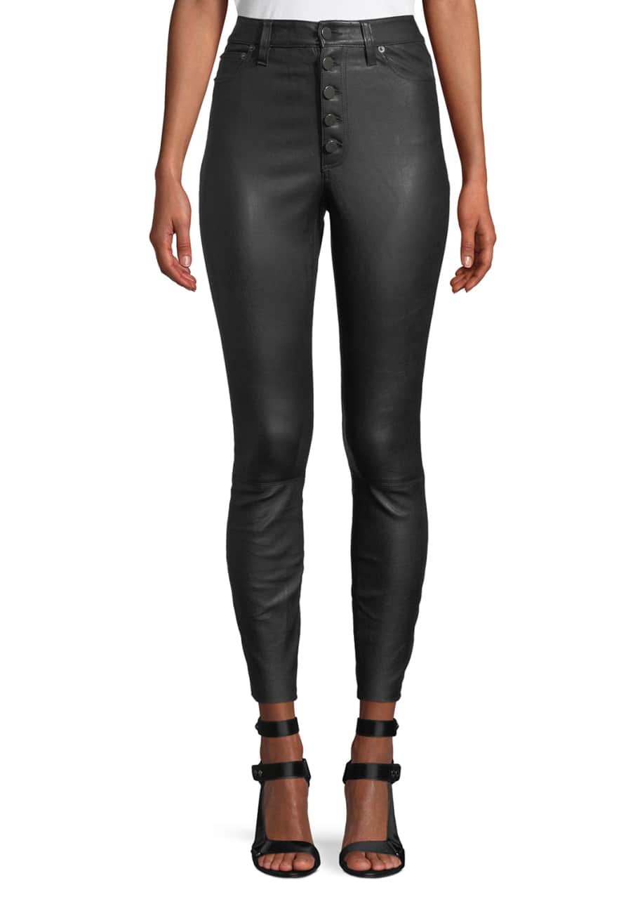 ALICE + OLIVIA Mikah Leather High-Rise Button-Front Pants - Bergdorf ...