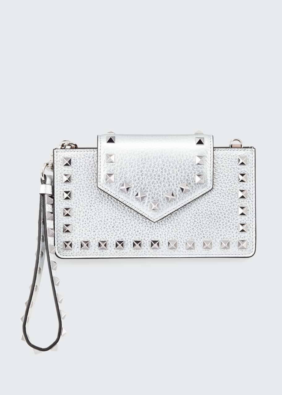 Valentino Garavani Rockstud Metallic Leather Flap Phone Case with Chain ...
