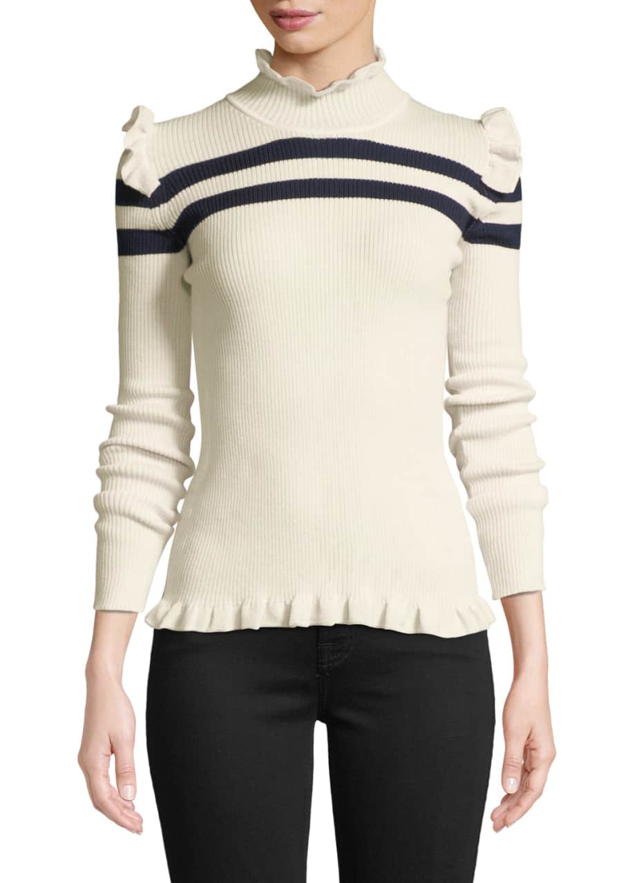 Maggie Marilyn Far Far Away Striped Ruffle Wool Sweater - Bergdorf Goodman