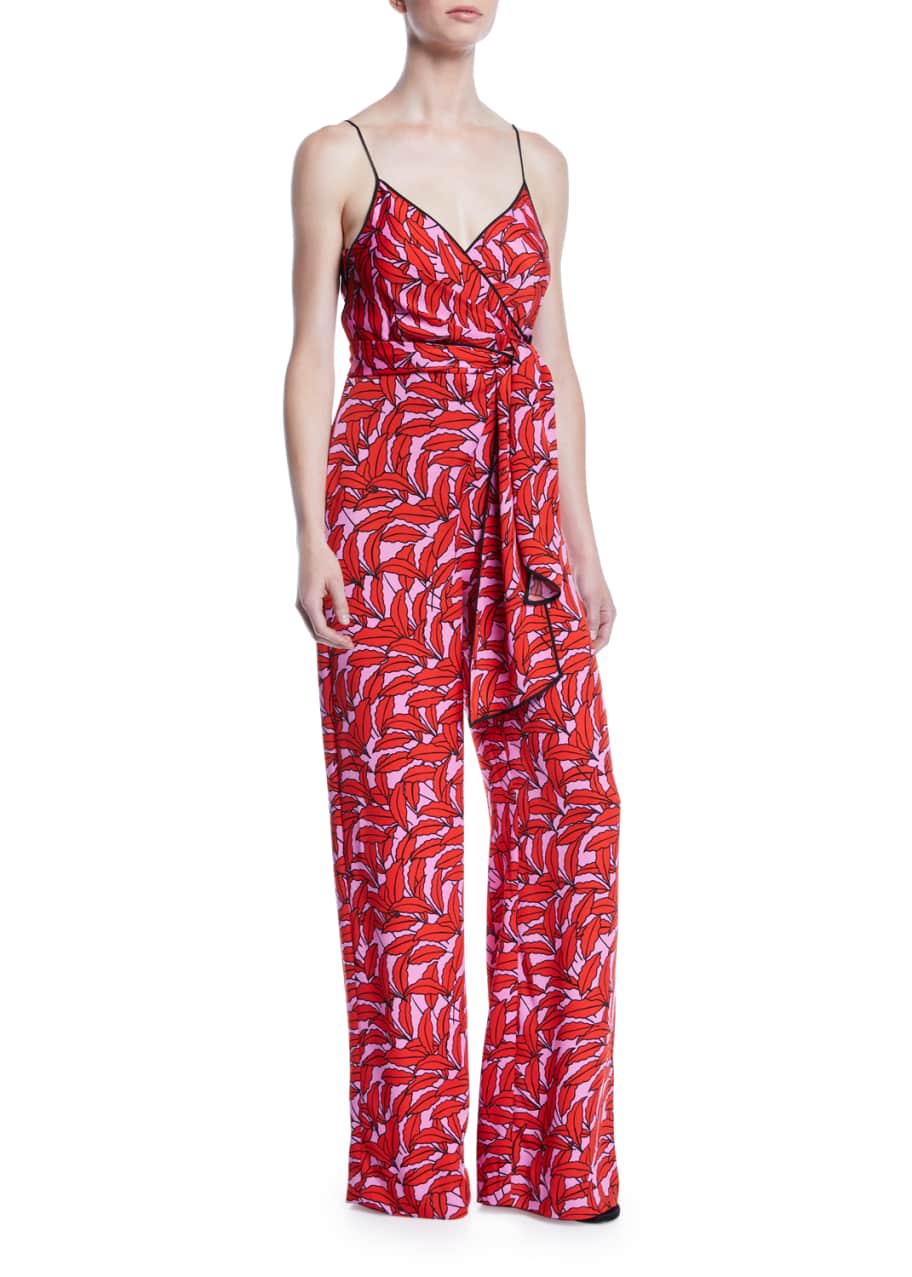 Diane von Furstenberg Barry Printed Stretch-Viscose Tie-Front Jumpsuit ...
