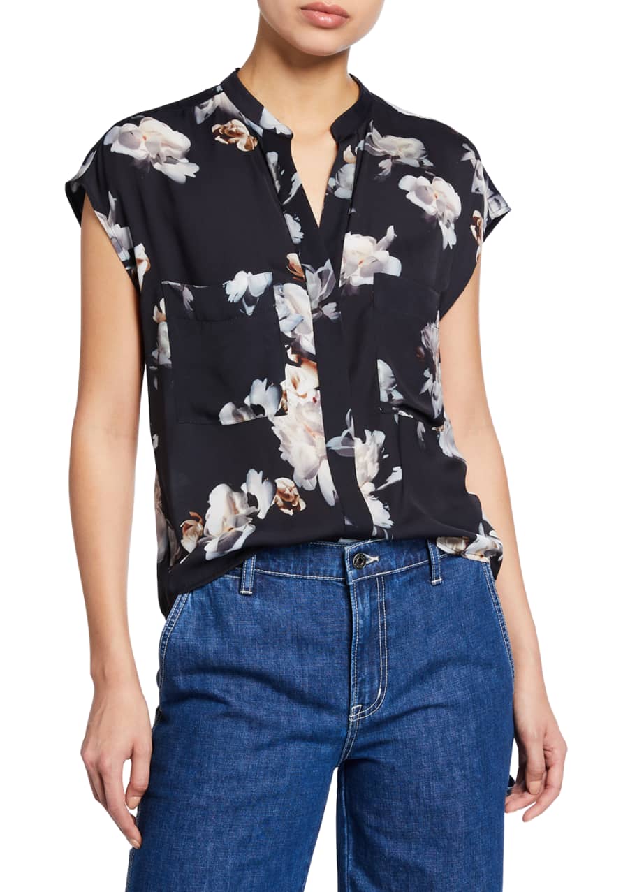 Vince Peony-Print Short-Sleeve Shell Top - Bergdorf Goodman
