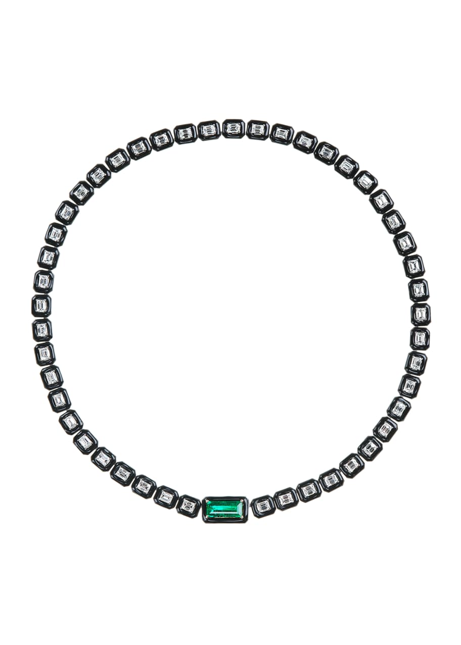 Nikos Koulis Oui 18k White Gold Black Enamel & Diamond Short Necklace w ...