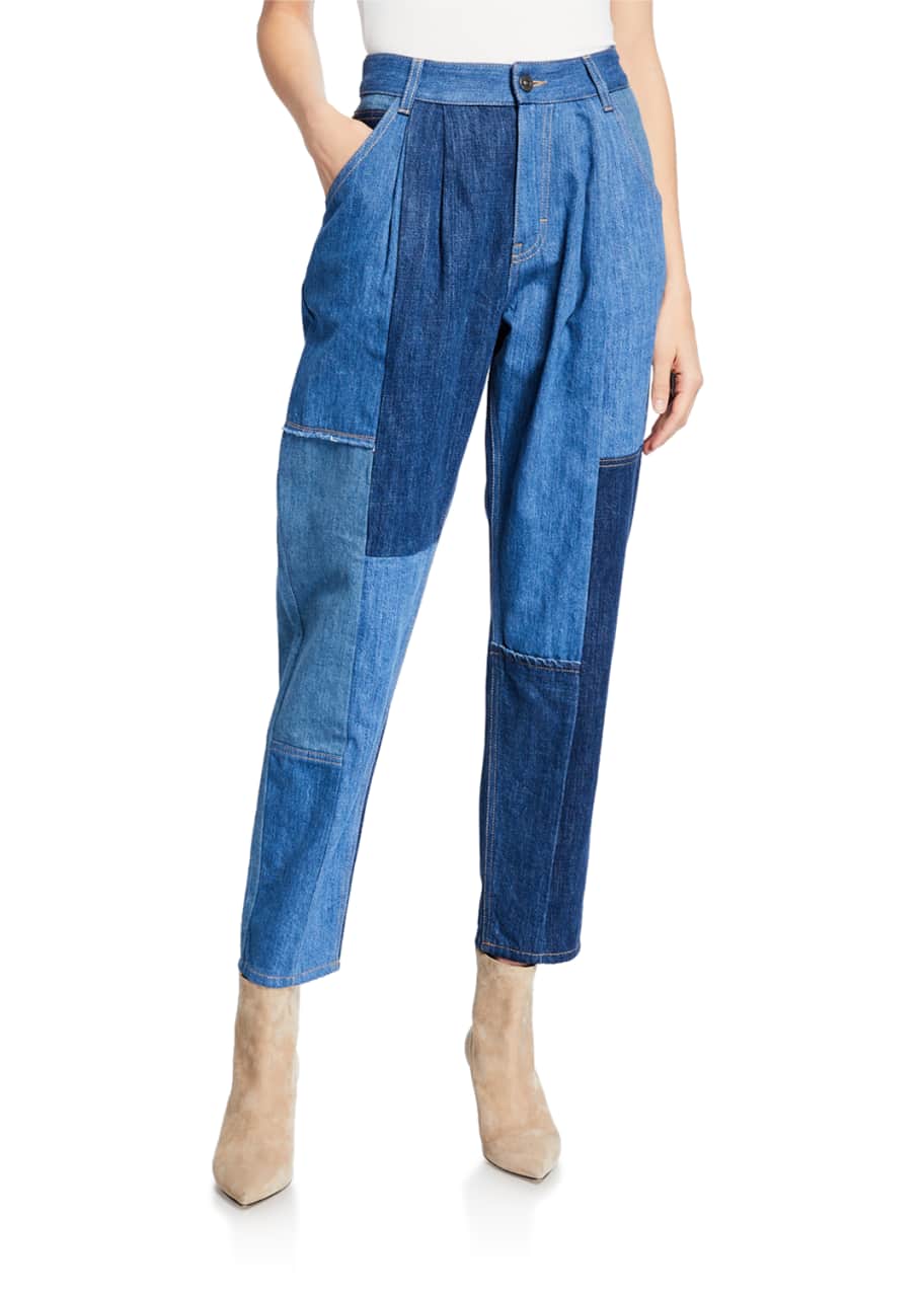 Coach Denim Patchwork Pleated Trousers - Bergdorf Goodman
