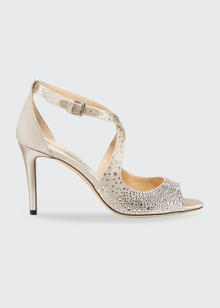 Jimmy Choo Emily Crystal-Embellished Satin Sandals - Bergdorf Goodman