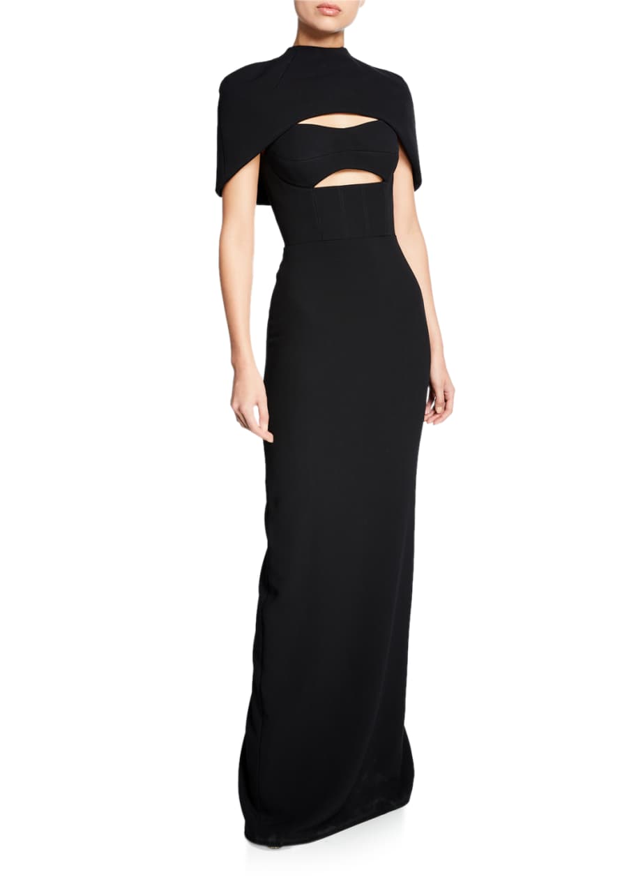 Brandon Maxwell Cape-Sleeve Bustier Cutout Gown - Bergdorf Goodman
