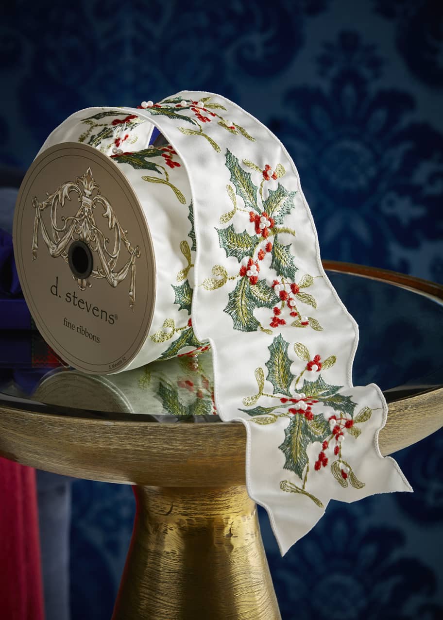 D. Stevens Ivory Ribbon with Seasonal Holly - Bergdorf Goodman