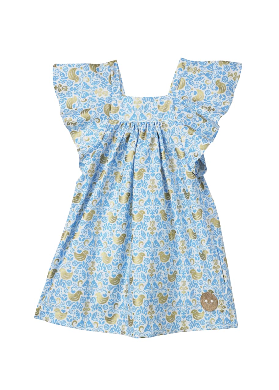 Smiling Button Golden Chickadee Flutter Sleeve Dress, Size 7-10 ...