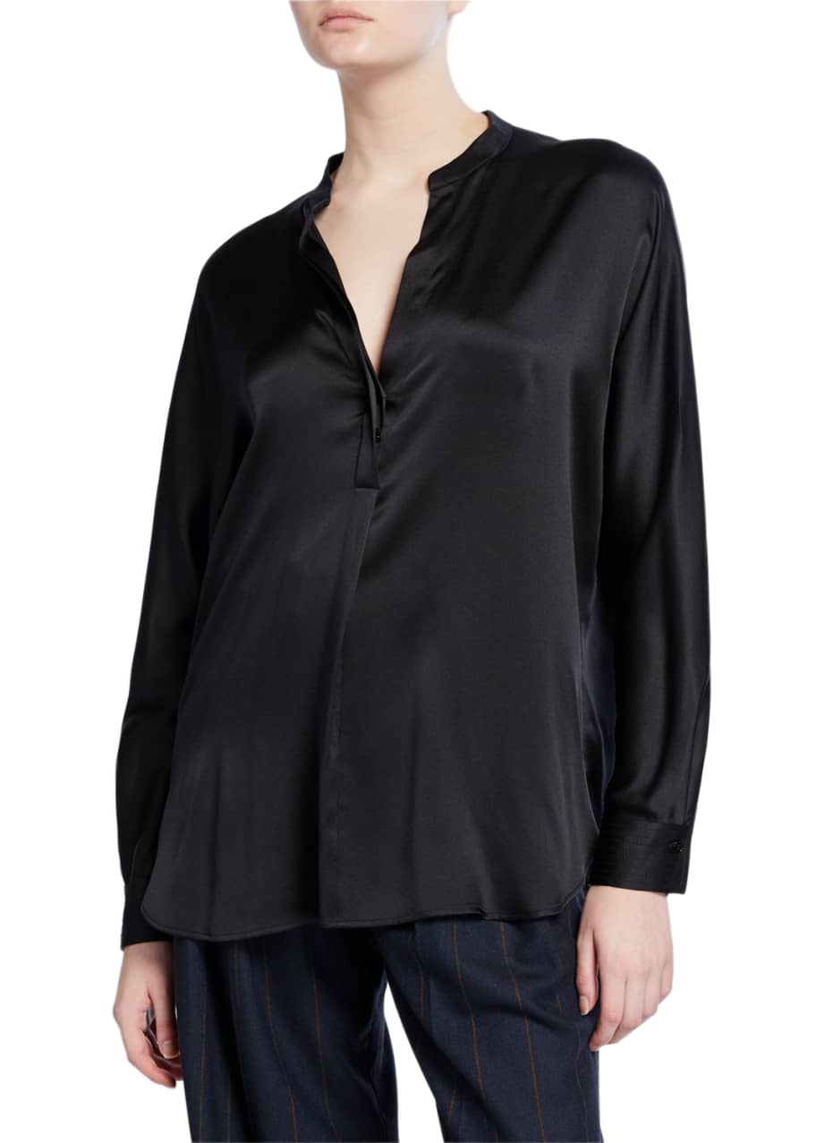 Vince Silk Satin Band Collar Blouse - Bergdorf Goodman